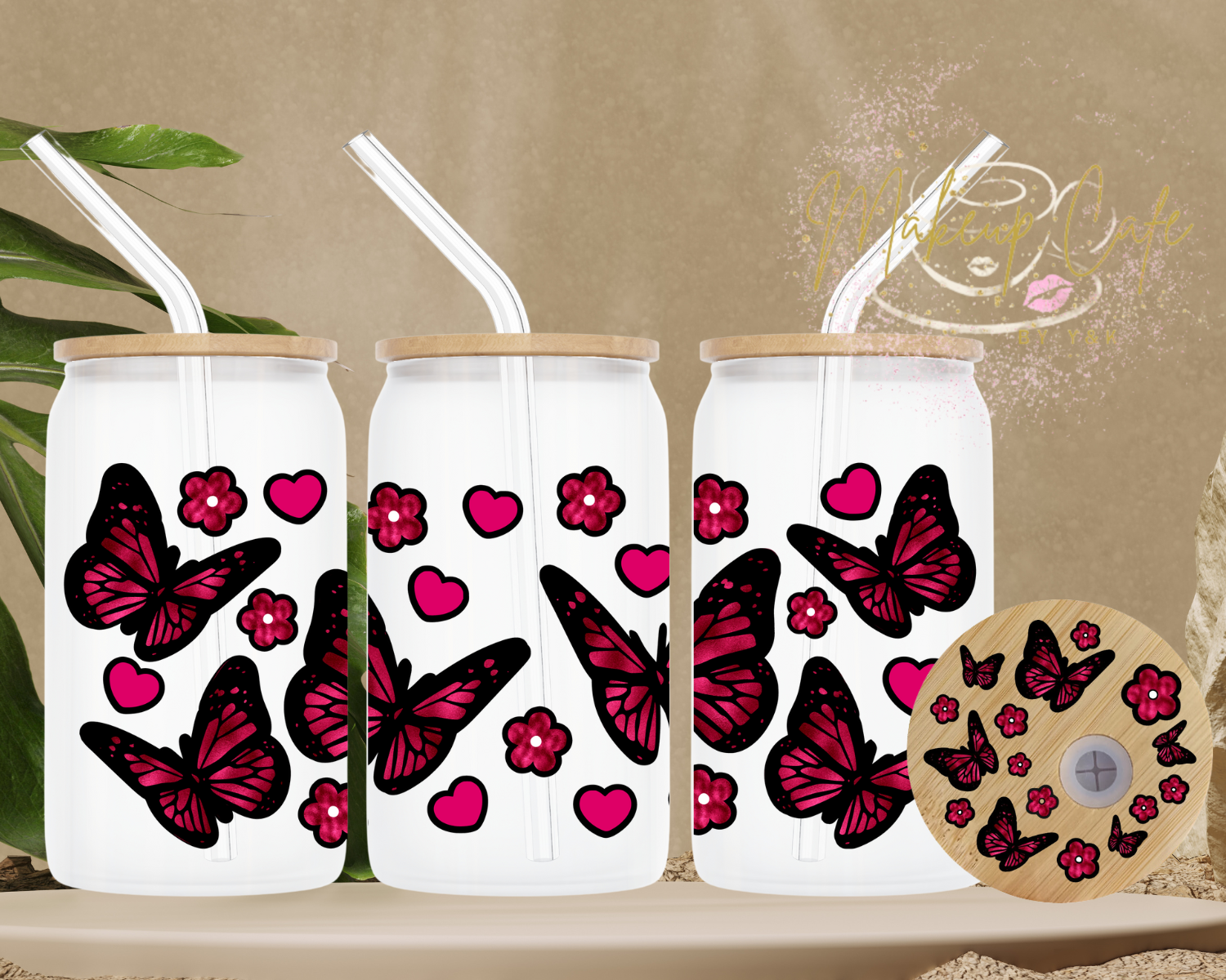 UV Libbey Hot Pink Butterfly Cup Wrap 16oz – Makeup Cafe By Y & K
